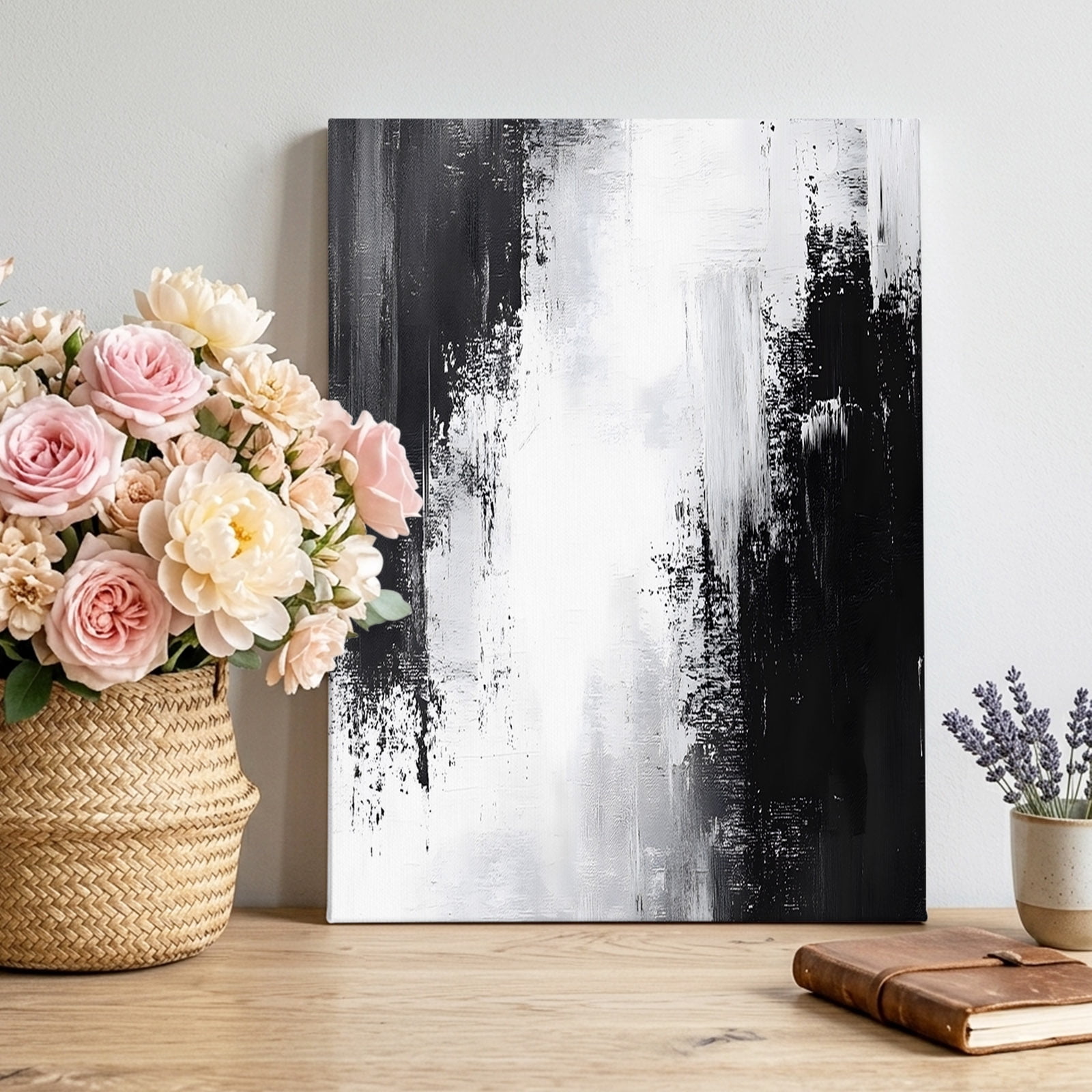 Black White Canvas Wall Art for Living Room, Color Block Poster Print ...