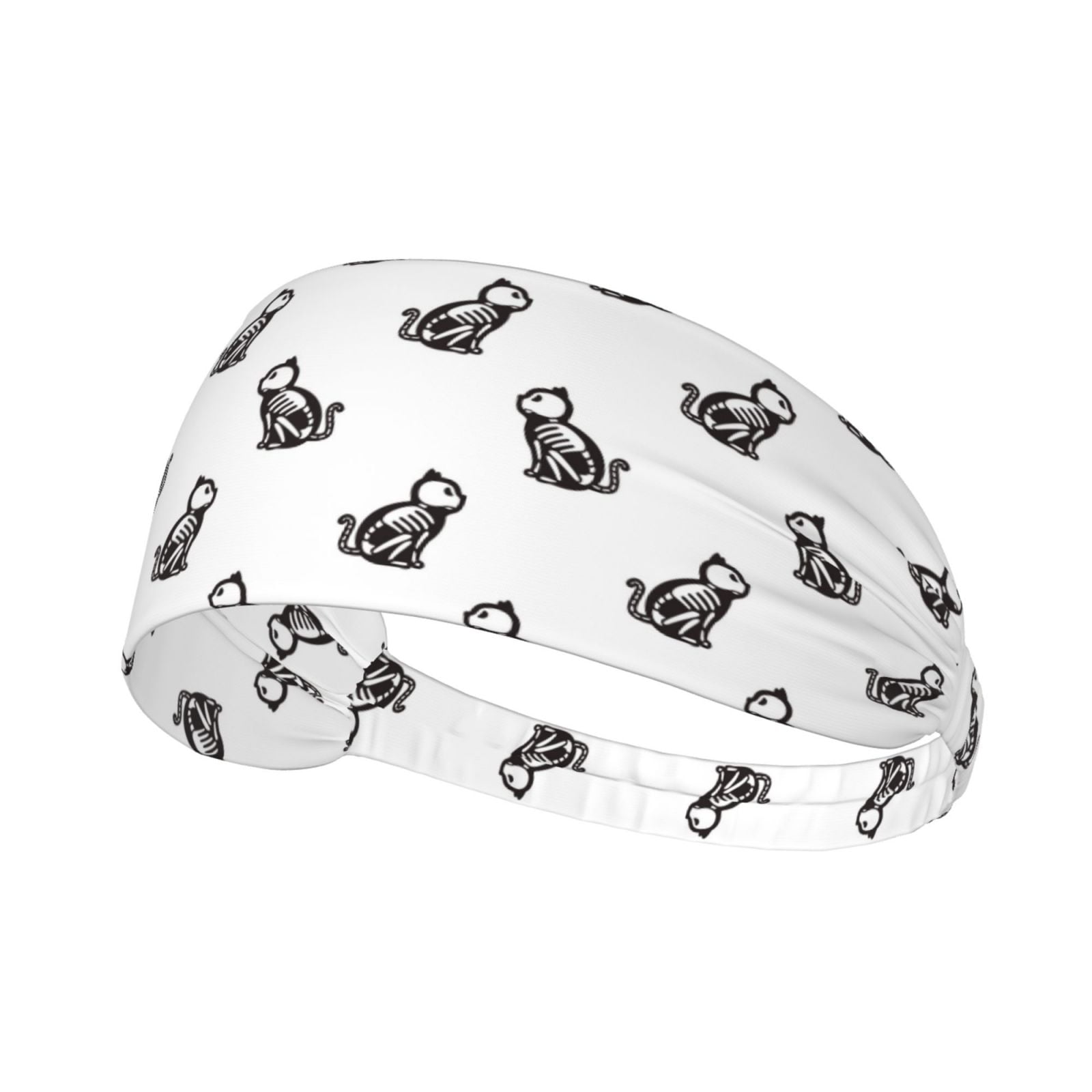 Black White Cartoon Cat Bones Sports Headbands for Women & Men, Sweat ...