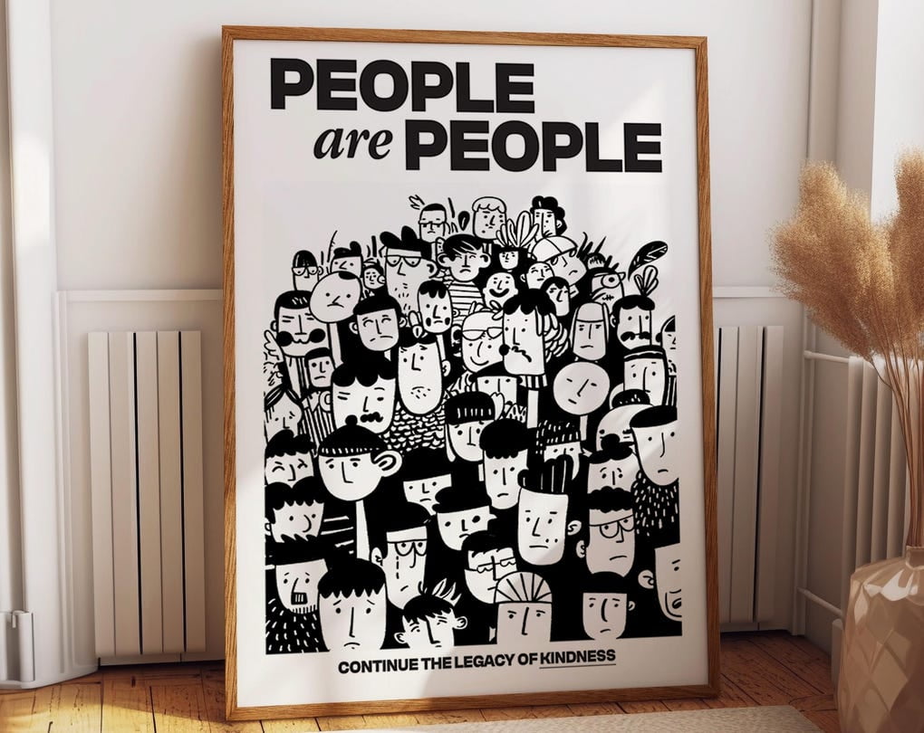 Black And White Cartoon Community Sketch Art Print – People Are People ...
