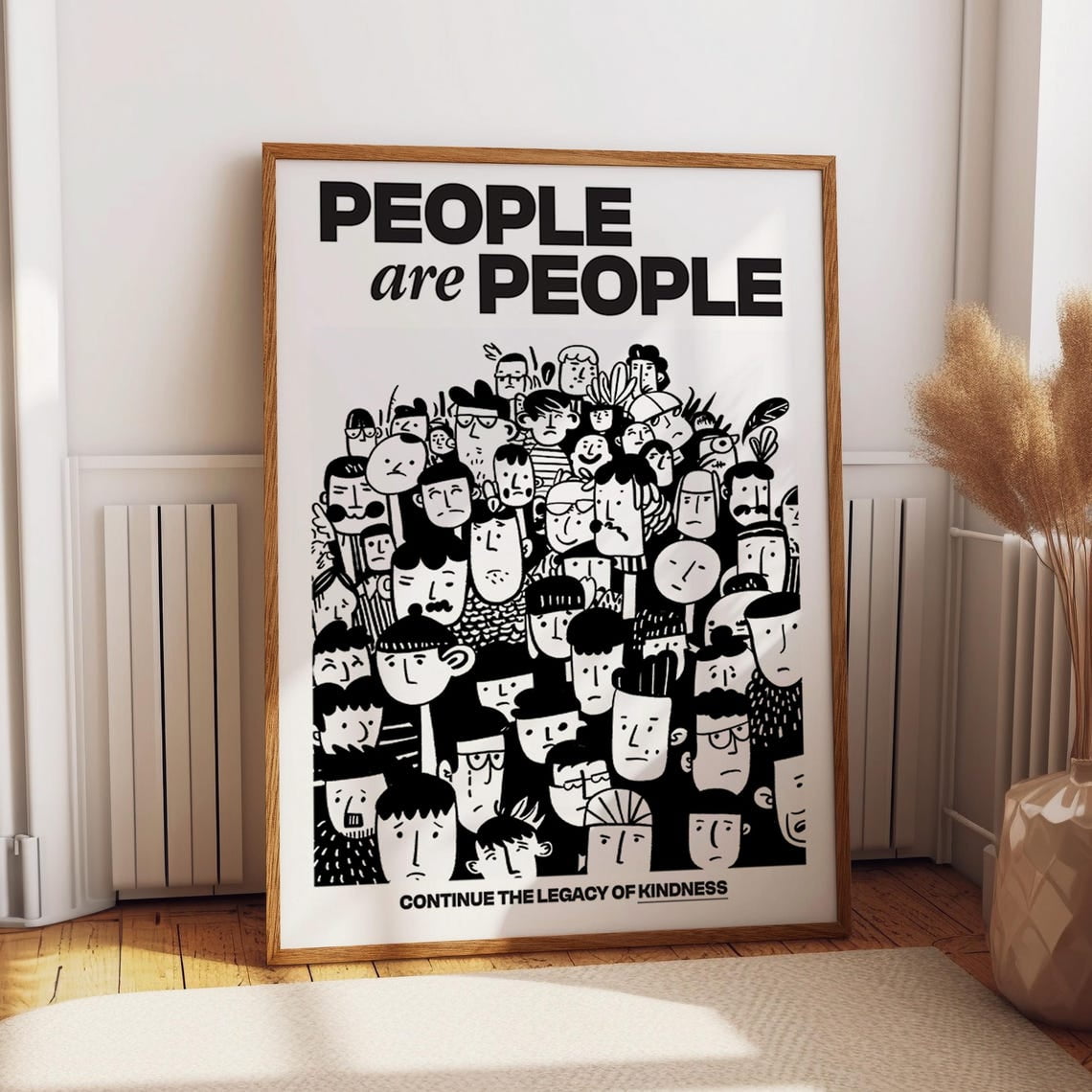 Black And White Cartoon Community Sketch Print – People Are People Wall ...