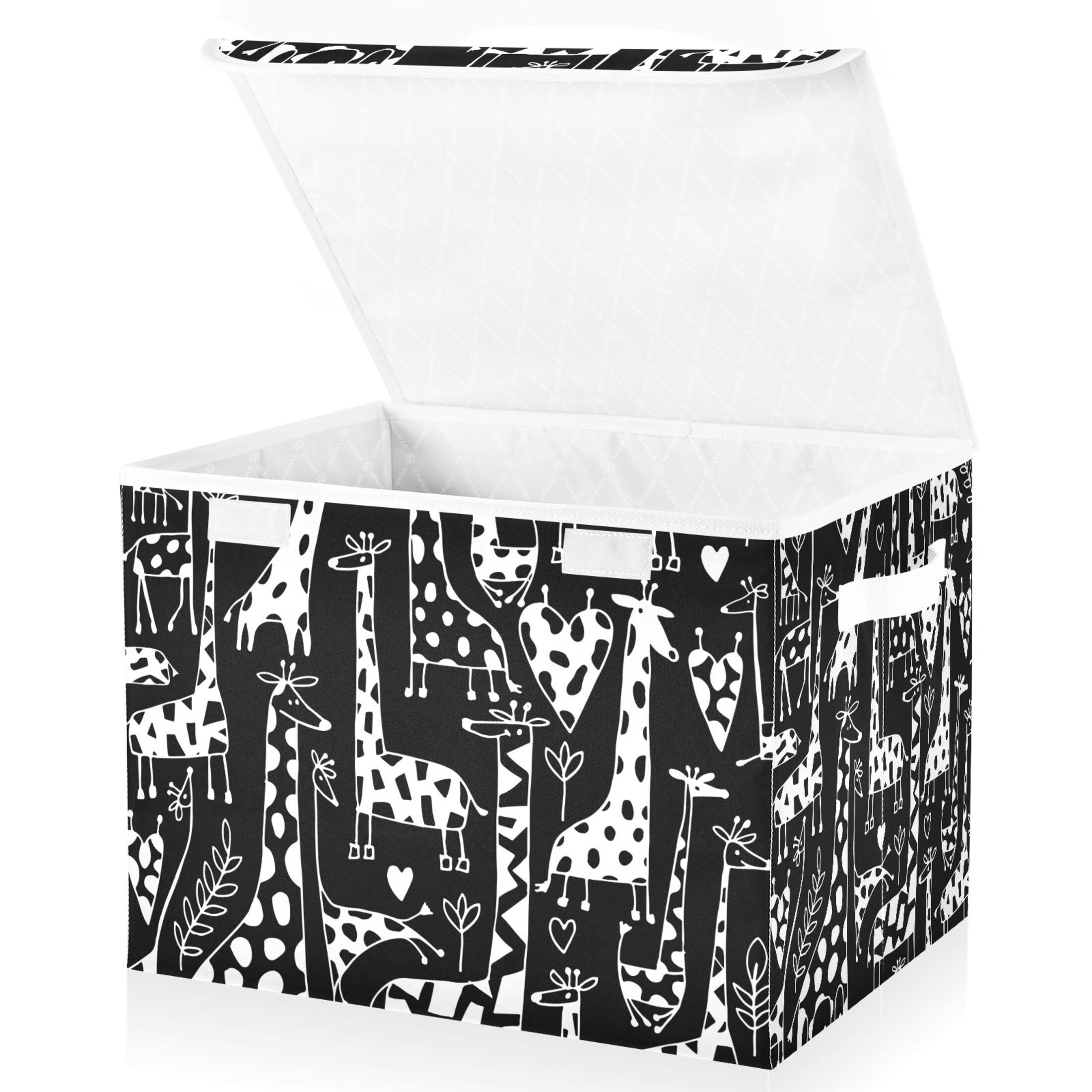 Black and White Cartoon Giraffe Pattern Large Lidded Storage Bin ...