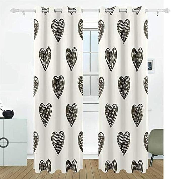 Black And White Cartoon Heart Curtains, Romantic Heart Shape Blackout ...