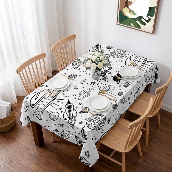 Black White Cartoon Space Table Cloth Waterproof Tablecloths, Star ...