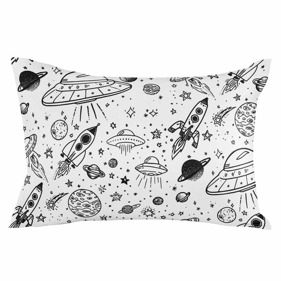 Black White Cartoon Space Throw Pillow Cover 20 x 36 Inch Decorative ...