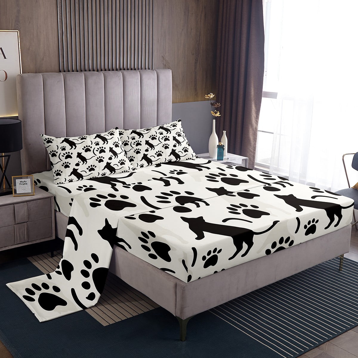 Black and White Cat Bed Sheets Twin Size Black Cat Sheets Teens Cat ...