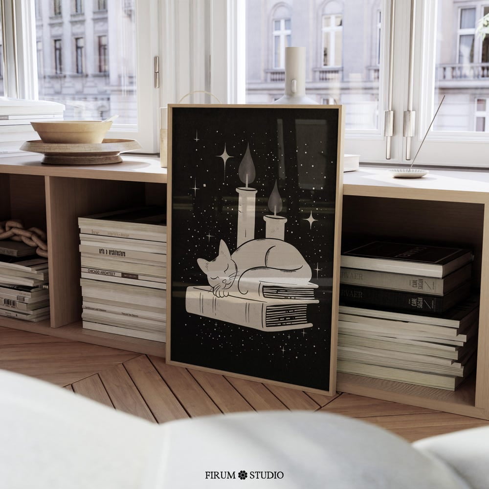 Black And White Cat On Books Printable Wall Art, Dark Academia College ...