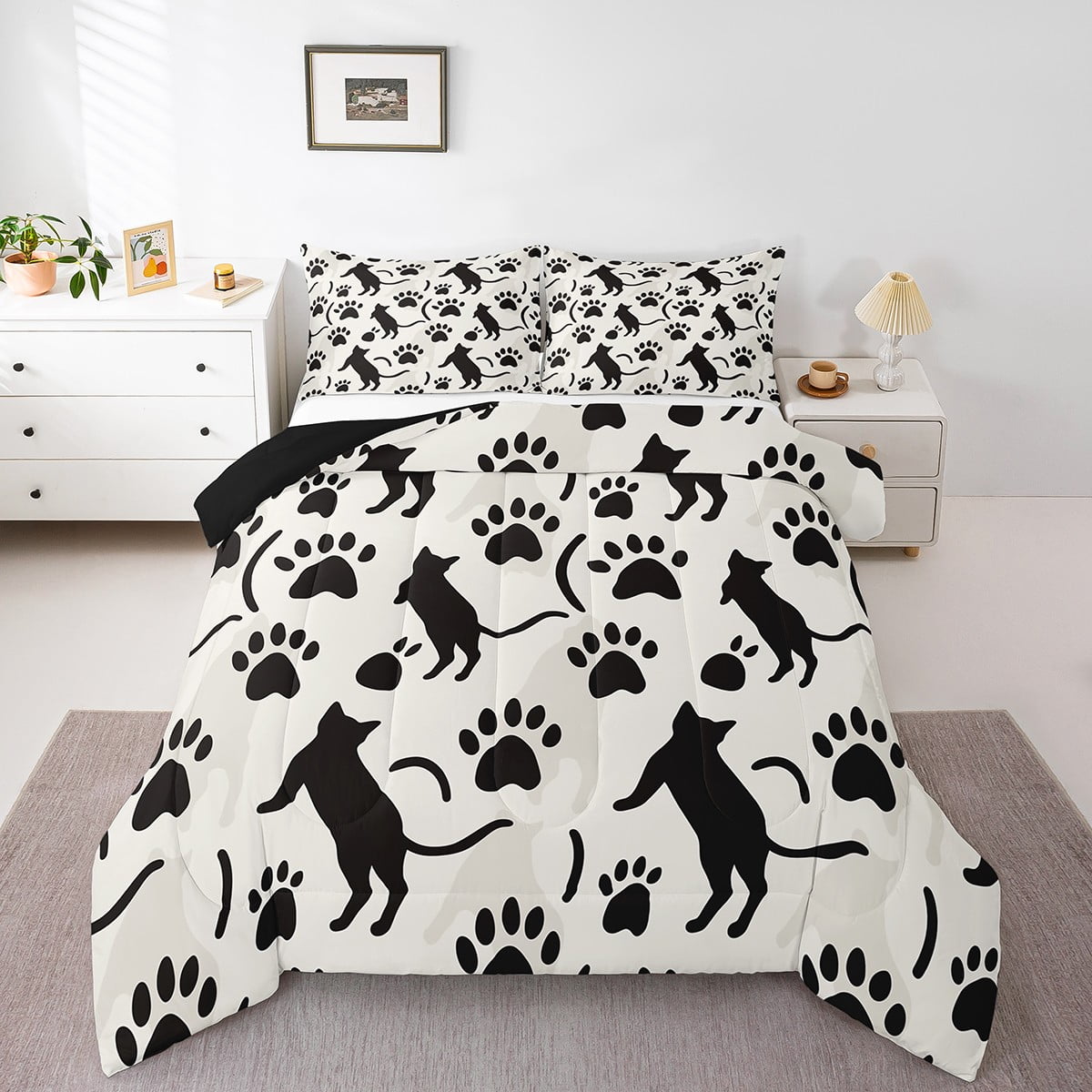 Black and White Cat Comforter Set Twin Size Black Cat Bedding Sets ...