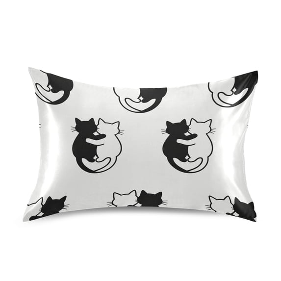Black White Cat Heart Pattern Standard Size Satin Pillowcase 20''x26 ...