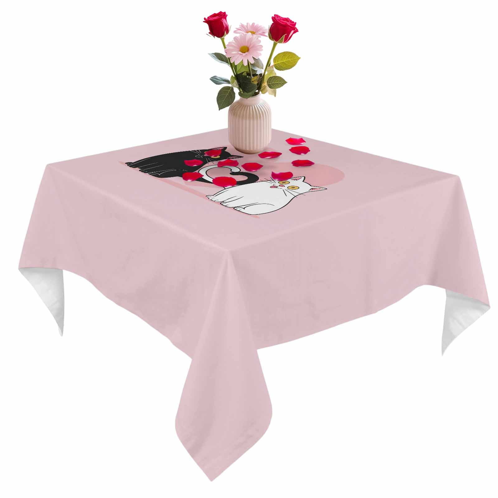 Black White Cat In Love Square Tablecloth Pink Cute Valentine's Day ...