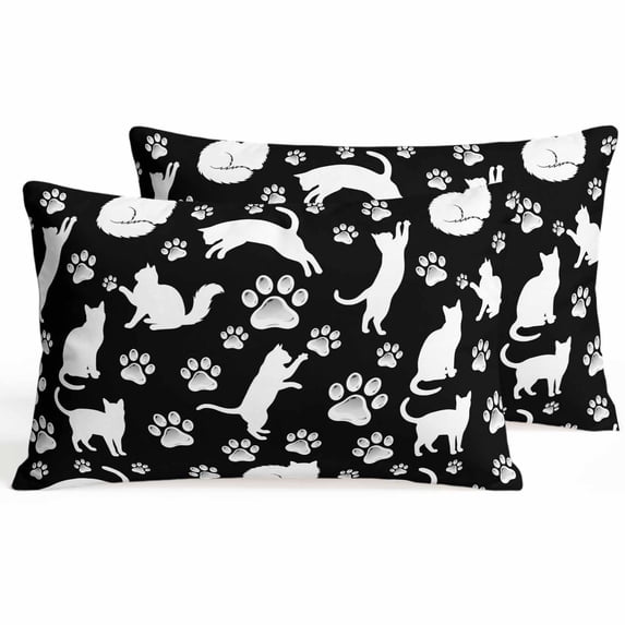 Black White Cat Lumbar Pillow Covers 12 x 20 Inch Pillow Covers Set of ...