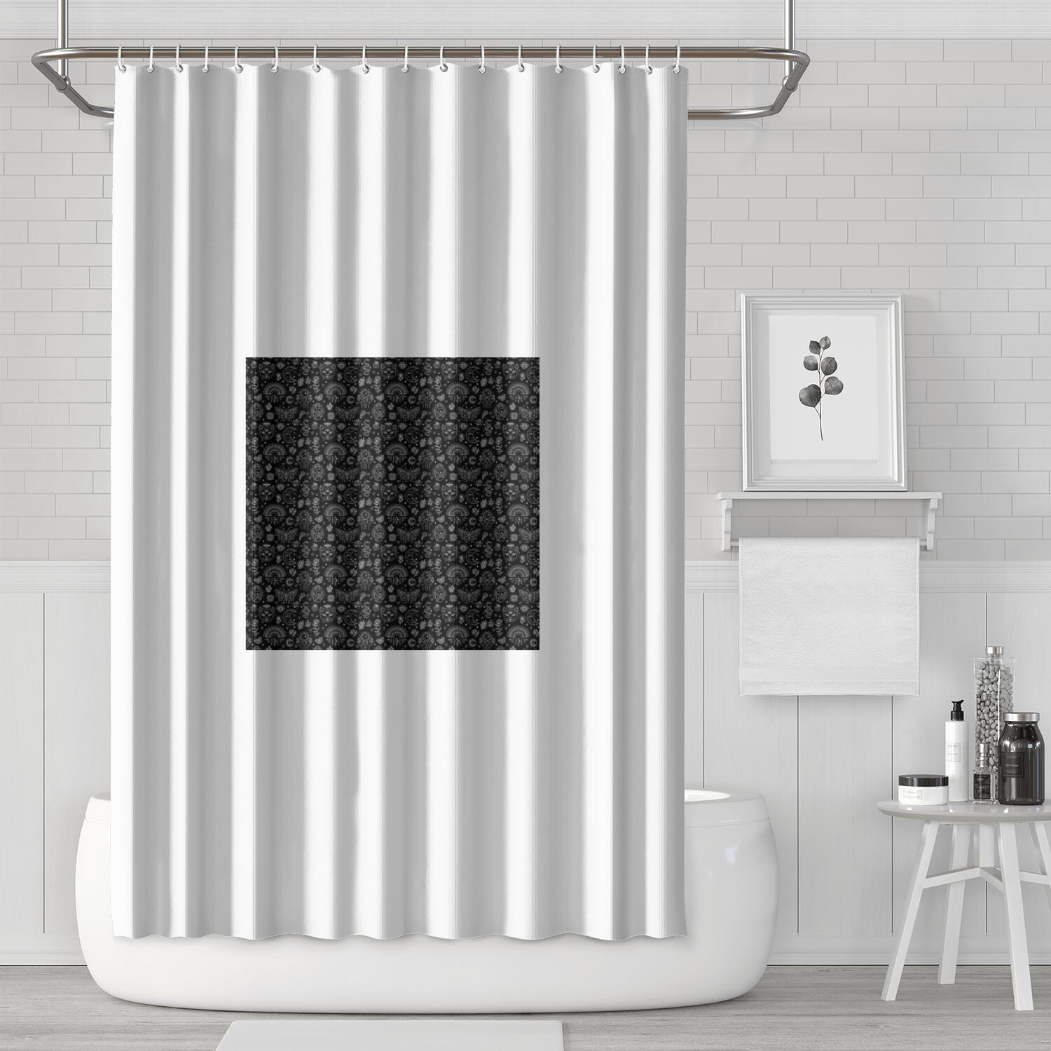 Black White Cat Moon Butterfly Pattern Shower Curtain 72"x72" ,Bathroom ...