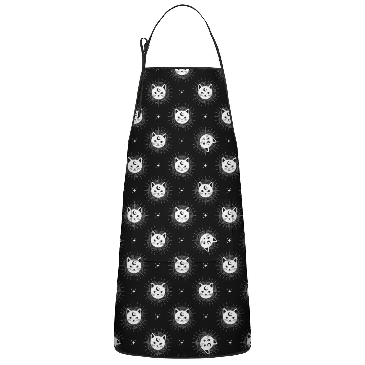 Black White Cat Moon Star Pattern Apron-Garden Aprons for Women with ...