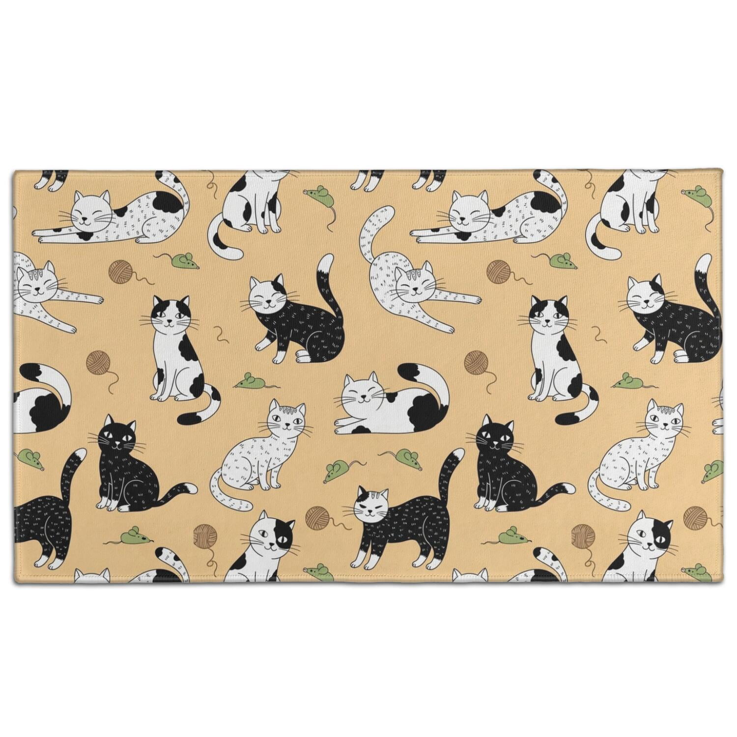 Black and White Cat and Mouse Orange Pattern Washable Non Slip Indoor ...