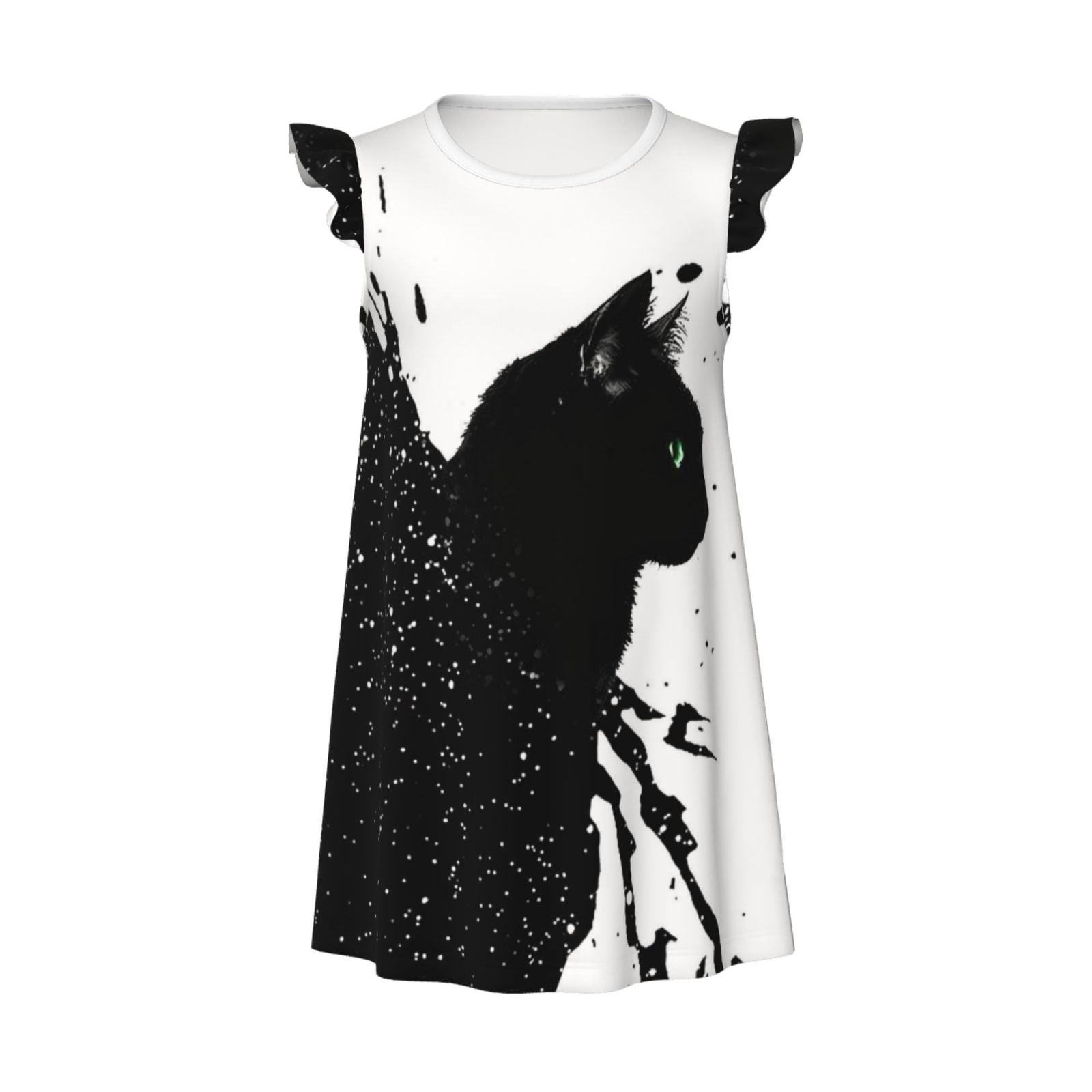 Black White Cat Princess Costume Gown Dress Flutter Sleeve Cartoon ...