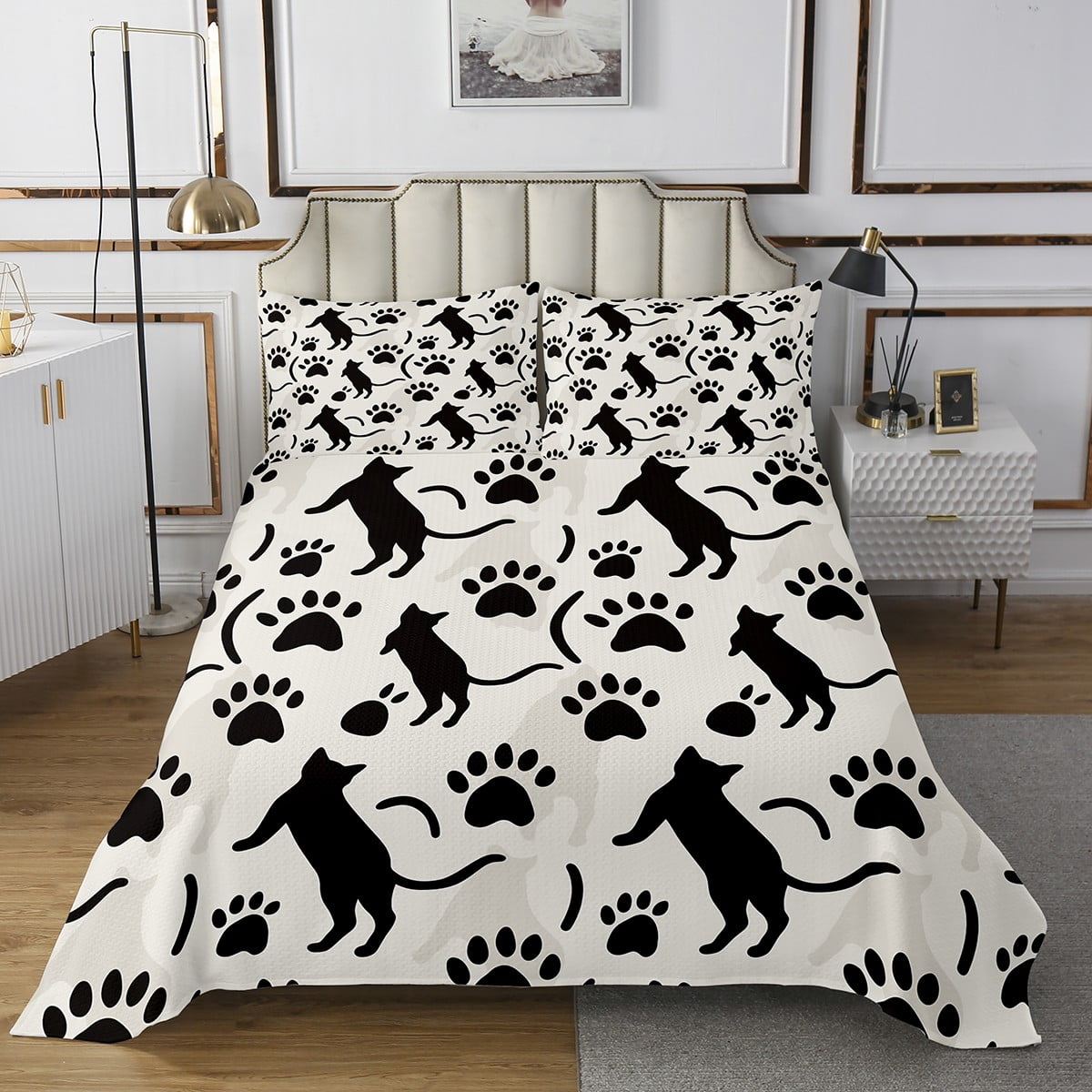 Black and White Cat Quilt Set Queen Size Black Cat Bedspread for Boys ...