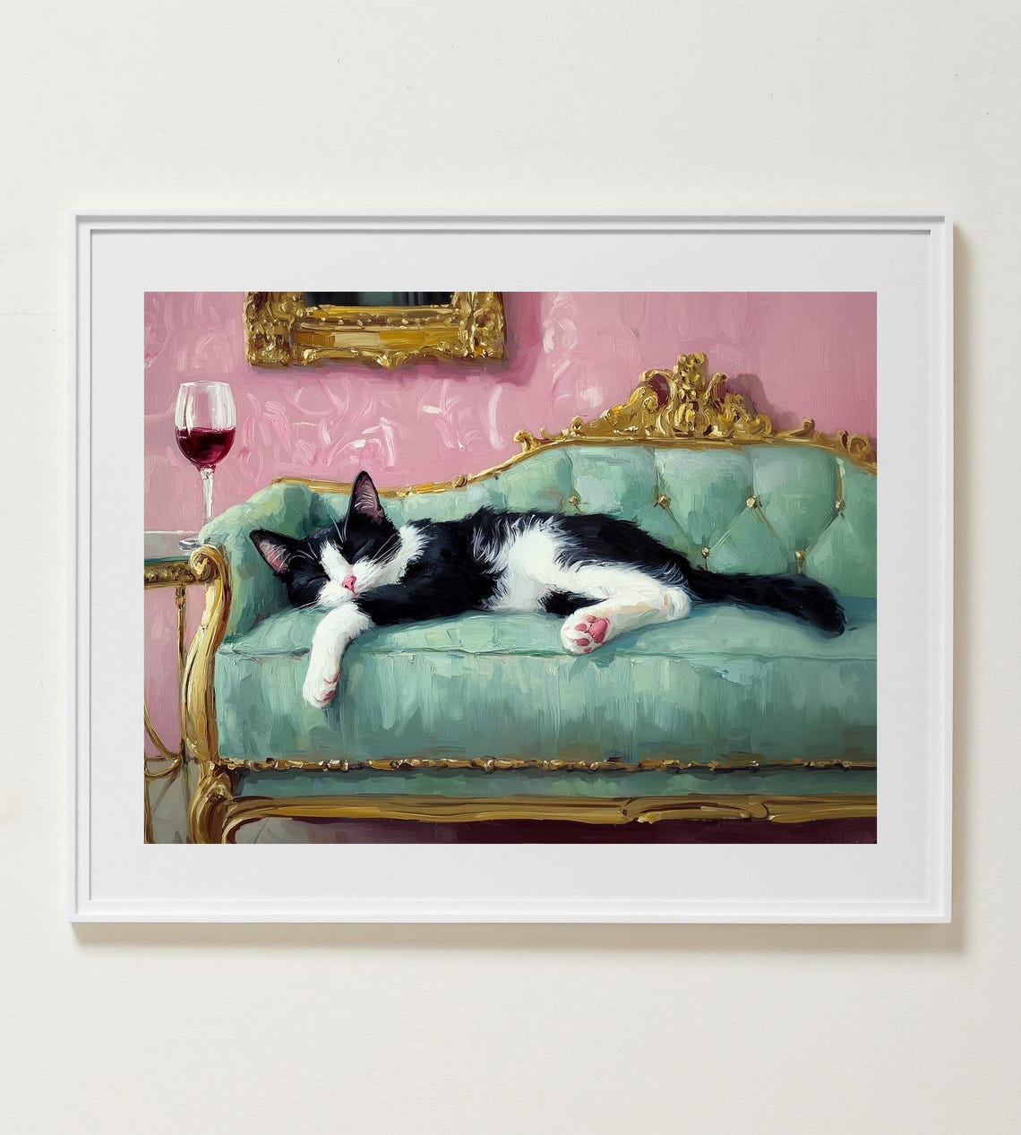 Black And White Cat With Red Wine Wall Art, Cocktail Art Print, Quirky ...