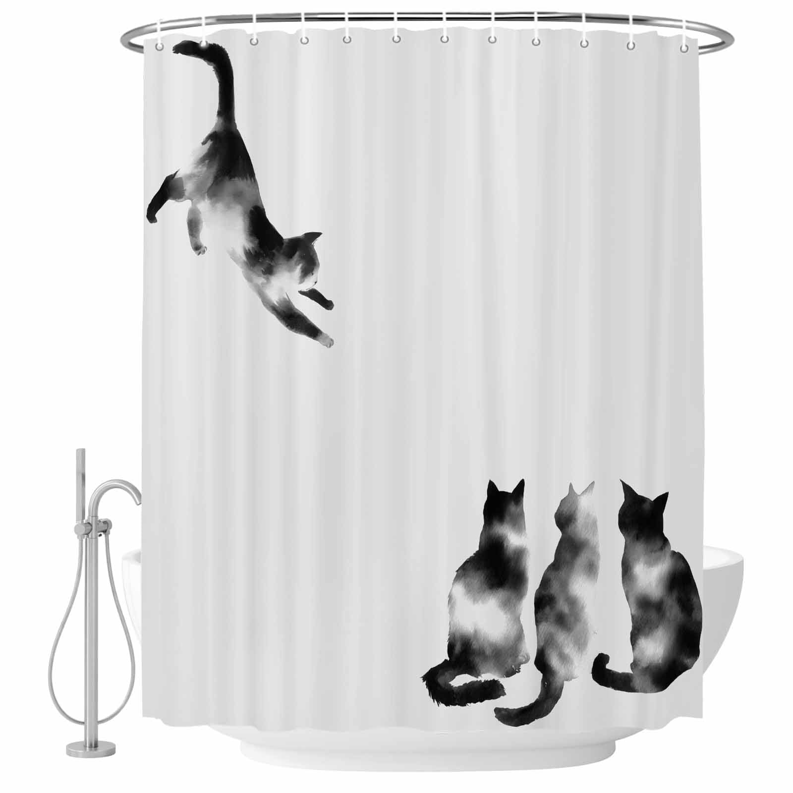Black White Cat Shower Curtain, Waterproof Shower Curtains for Bathroom ...