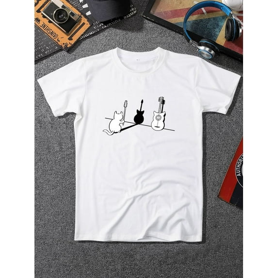Black and White Cats with Guitars Design Shirt, Minimal Line Art ...