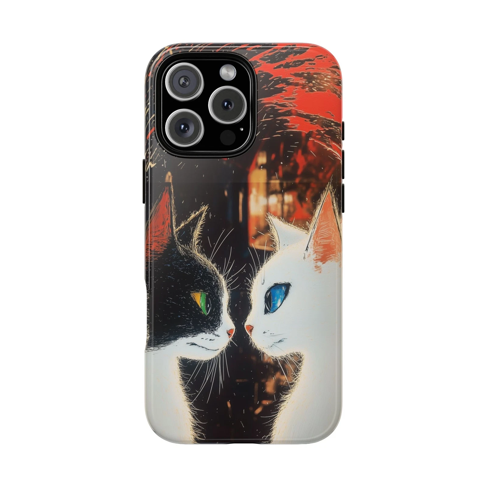 Black White Cats Vibrant Glow Phone Case for iPhone 17 through 11 Pro ...