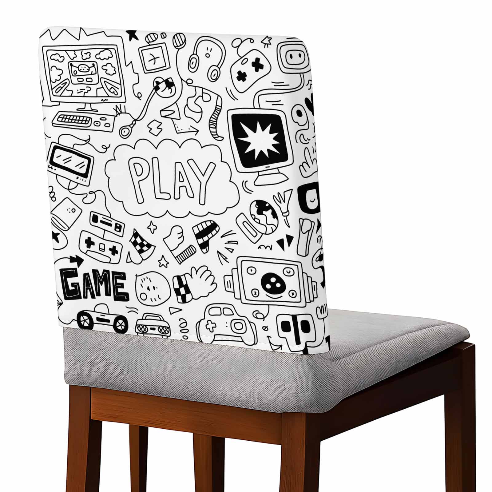 Black White Chair Back Covers for Dining Chairs 4 Pack, Washable ...