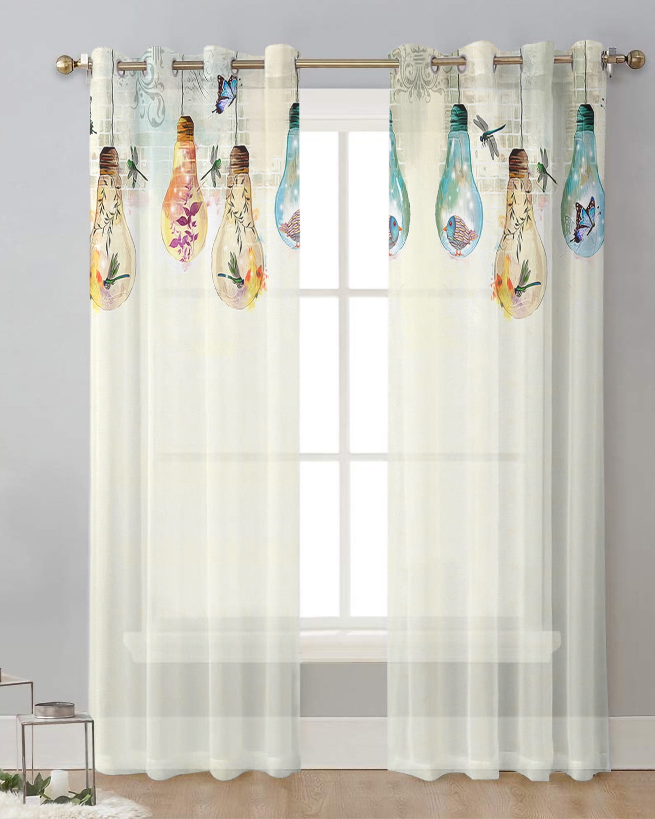 Black White Chandelier Vintage Sheer Curtains For Living Room Window ...