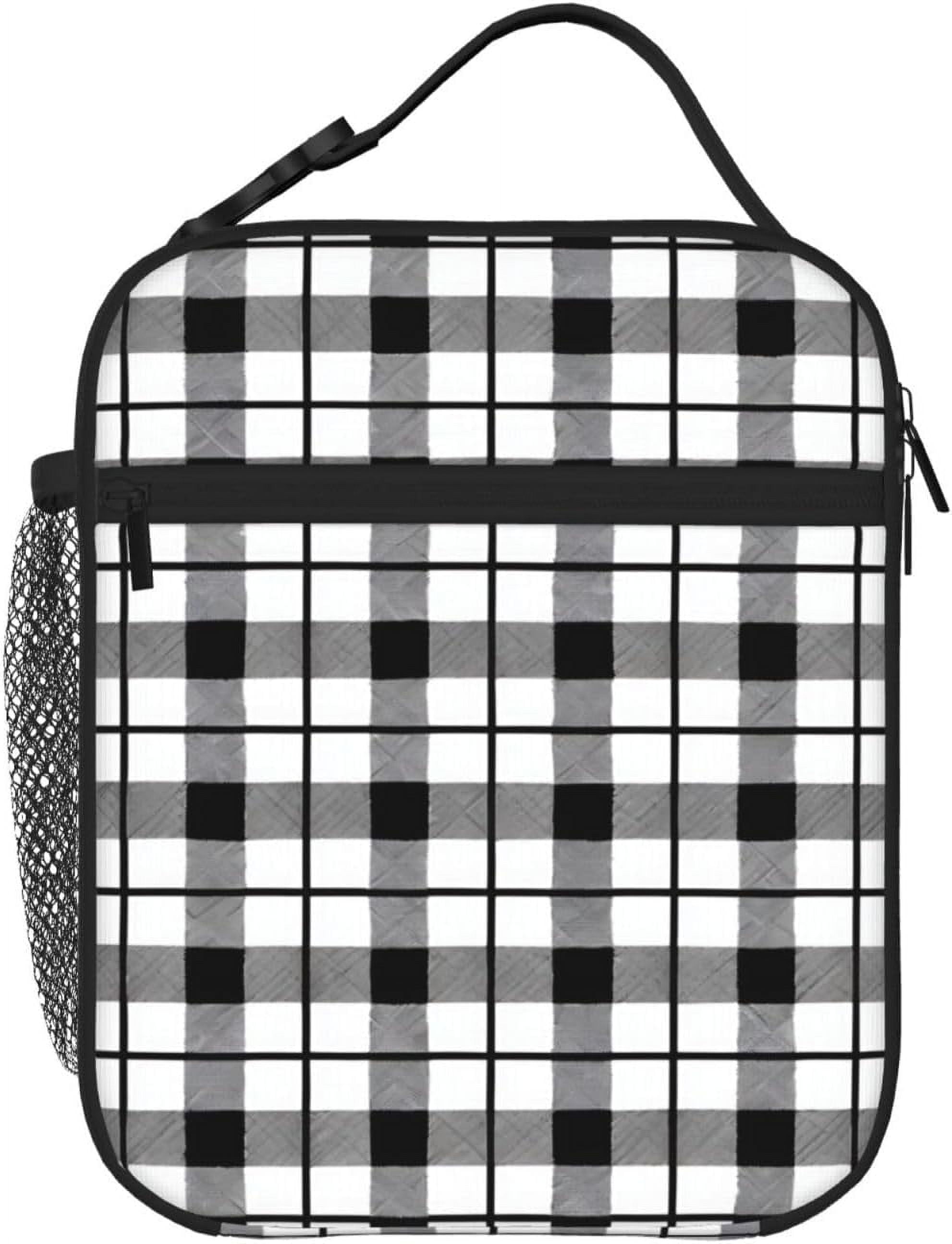 Black White Check Insulated Lunch Box With Detachable Handle - Meal ...