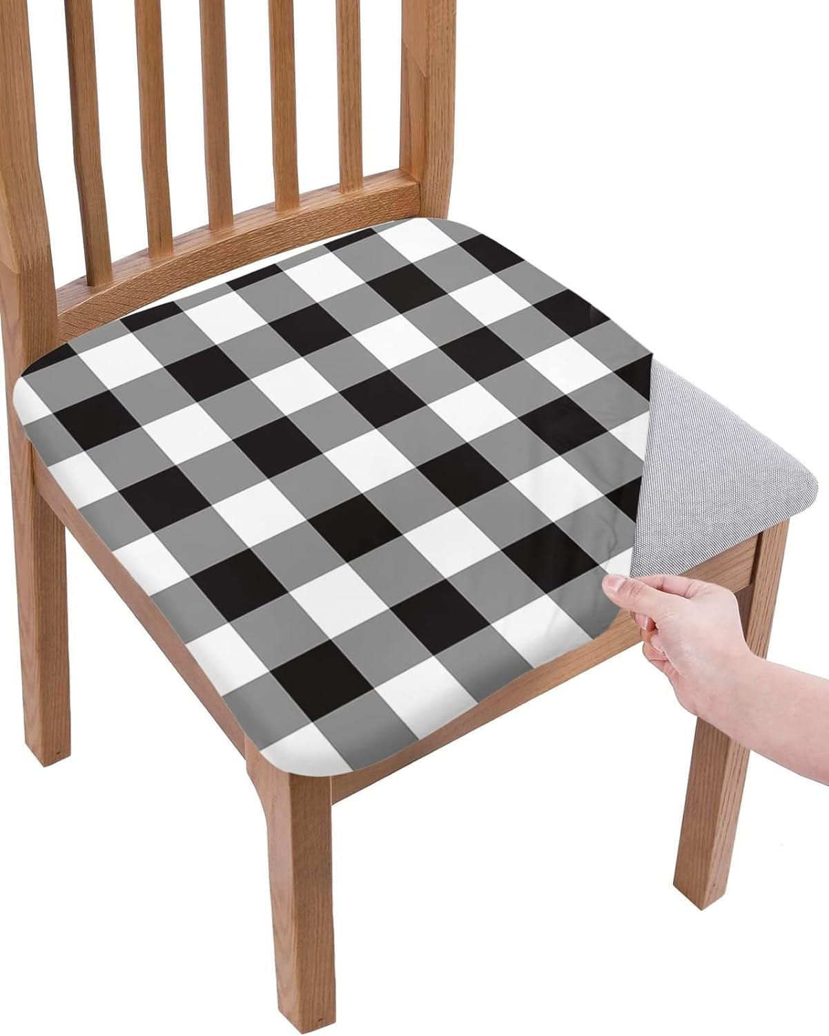 Black and White Check Seat Covers for Dining Room Chairs Set of 4 ...
