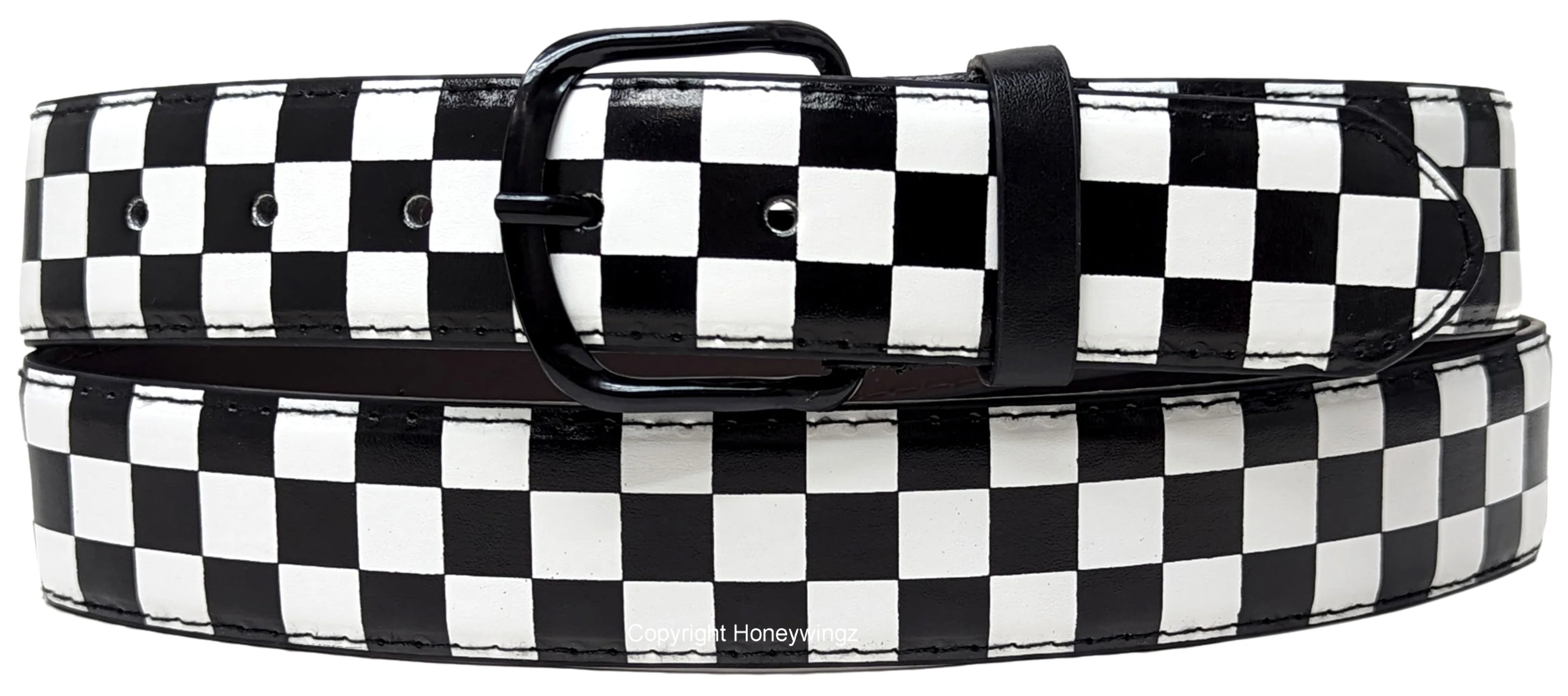 Black White Checker Flag Racing Style Bonded Leather Belt - Walmart.com