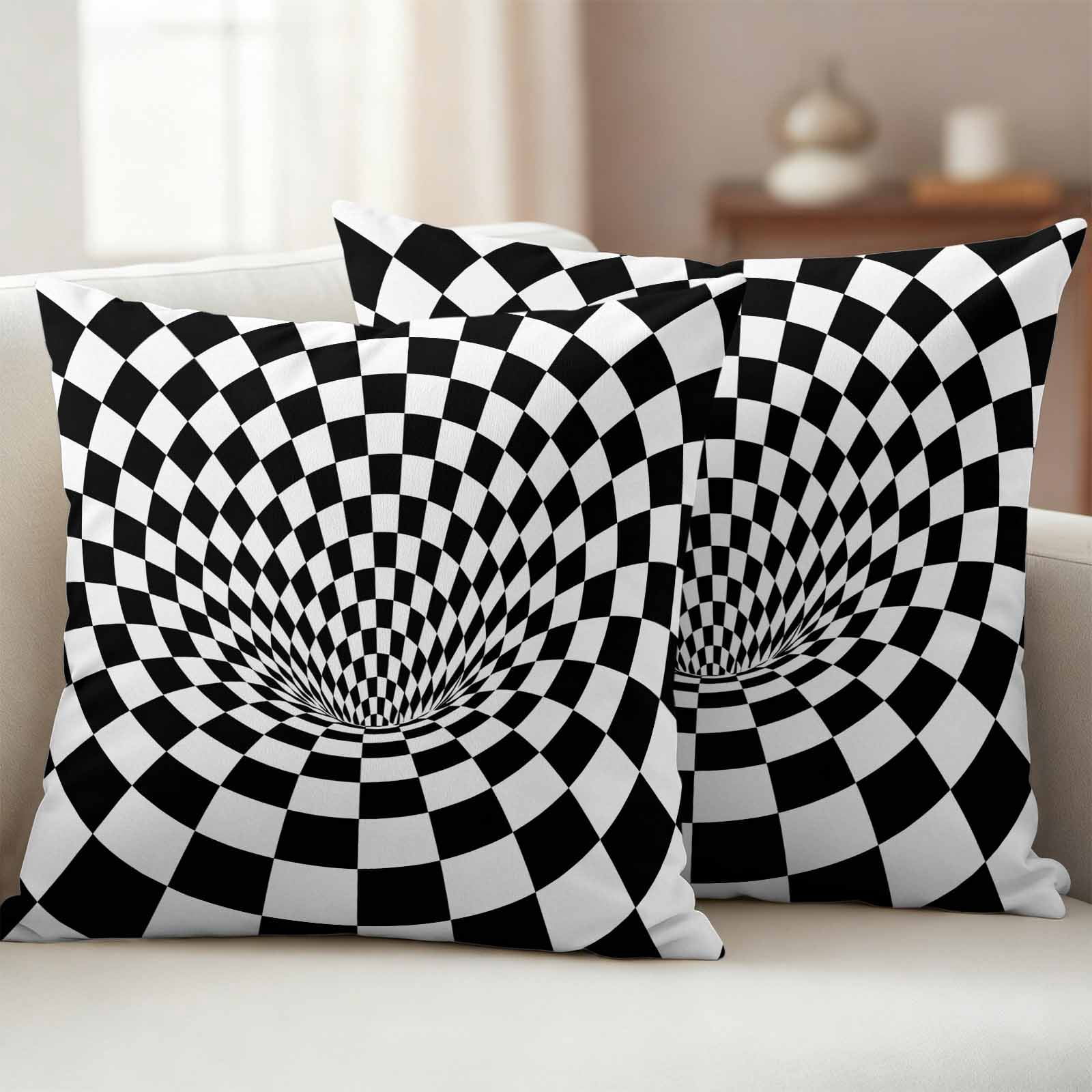 Black White Checker Pillow Covers 2 Pack Modern Abstract Checkered ...