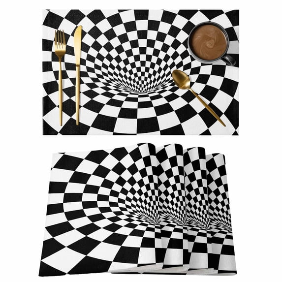 Black White Checker Placemats Set of 1, Modern Abstract Checkered ...