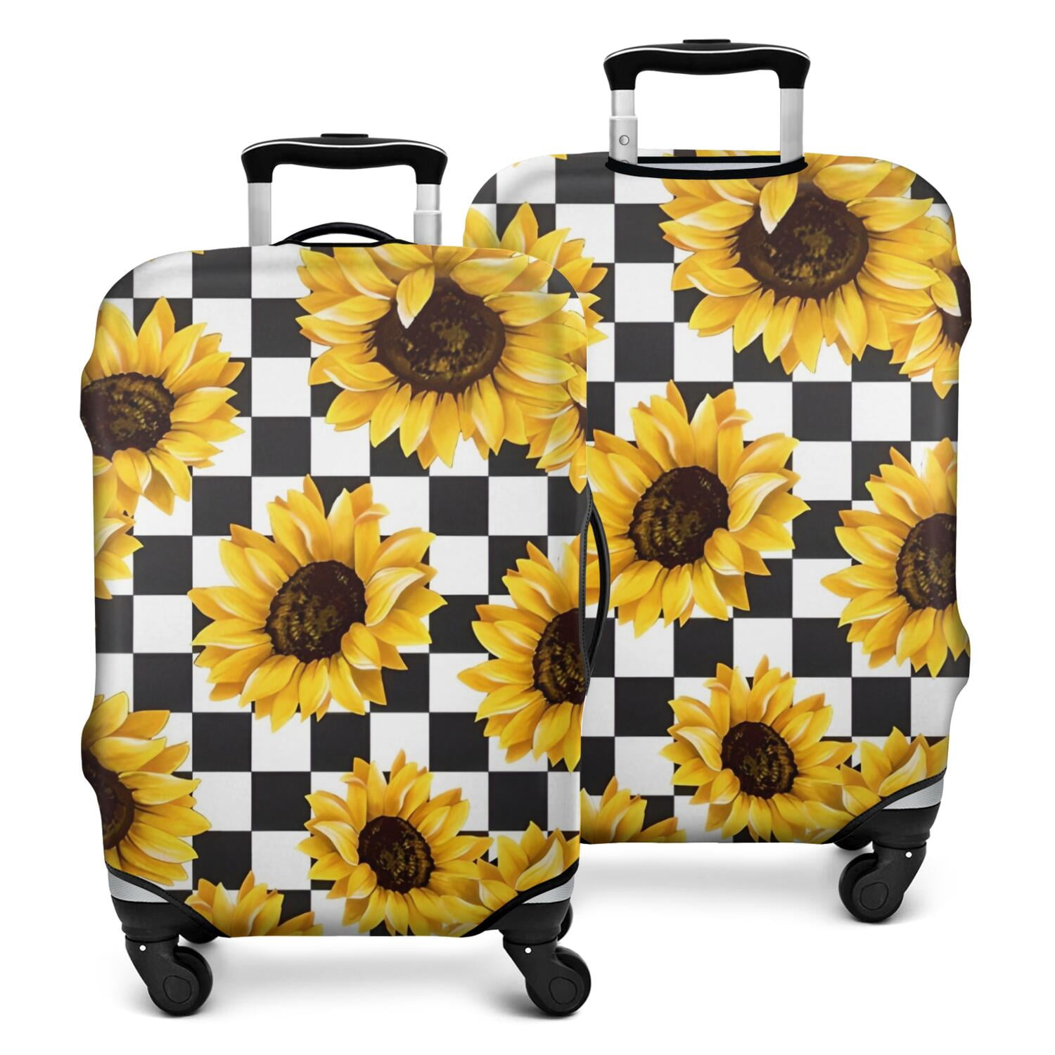 Black White Checker Sunflower Pattern Luggage Cover Fashion Suitcase ...
