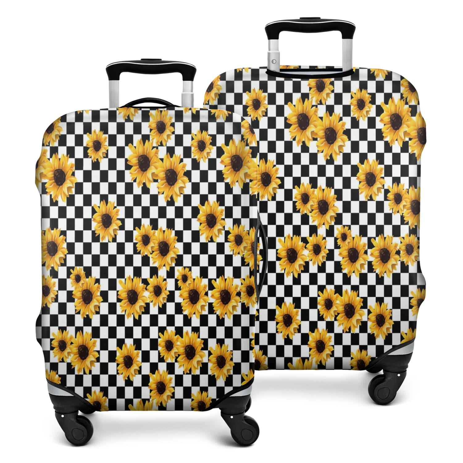 Black White Checker Sunflower Pattern Luggage Cover Fashion Suitcase ...