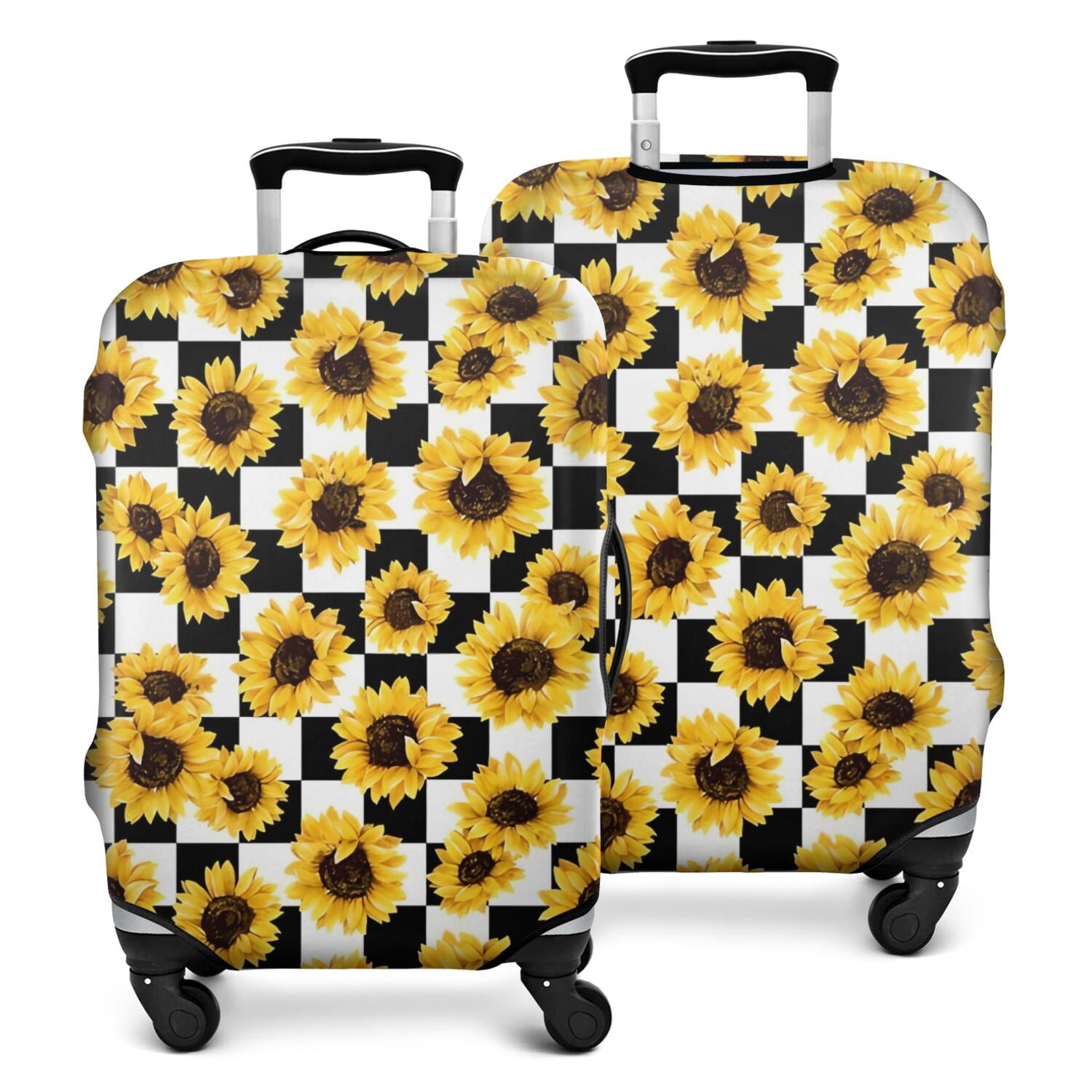 Black White Checker Sunflower Pattern Luggage Cover Fashion Suitcase ...