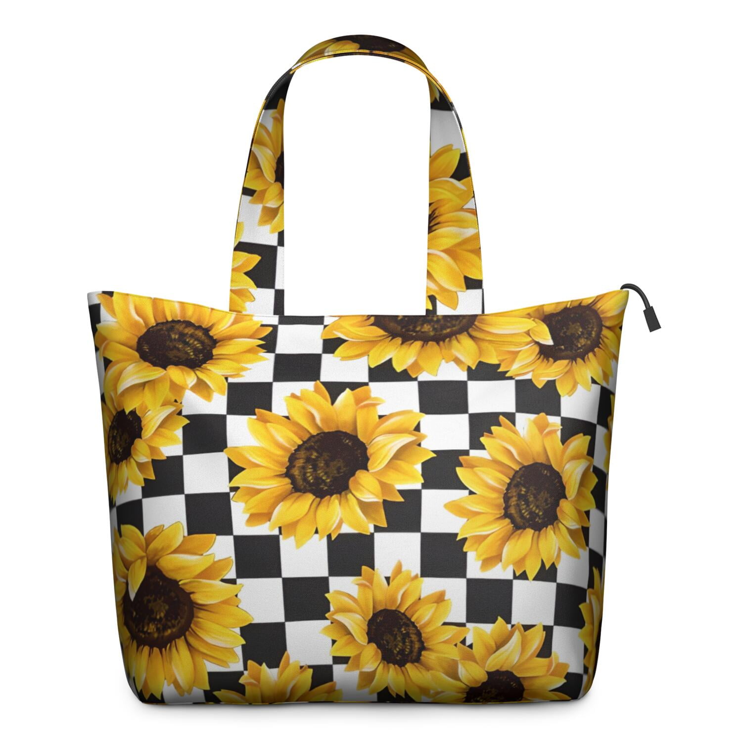 Black White Checker Sunflower Pattern Travel Tote Bags for Women Carry ...