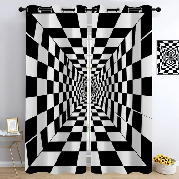 Black White Checkerboard Blackout Curtains,For Living Room Bedroom ...