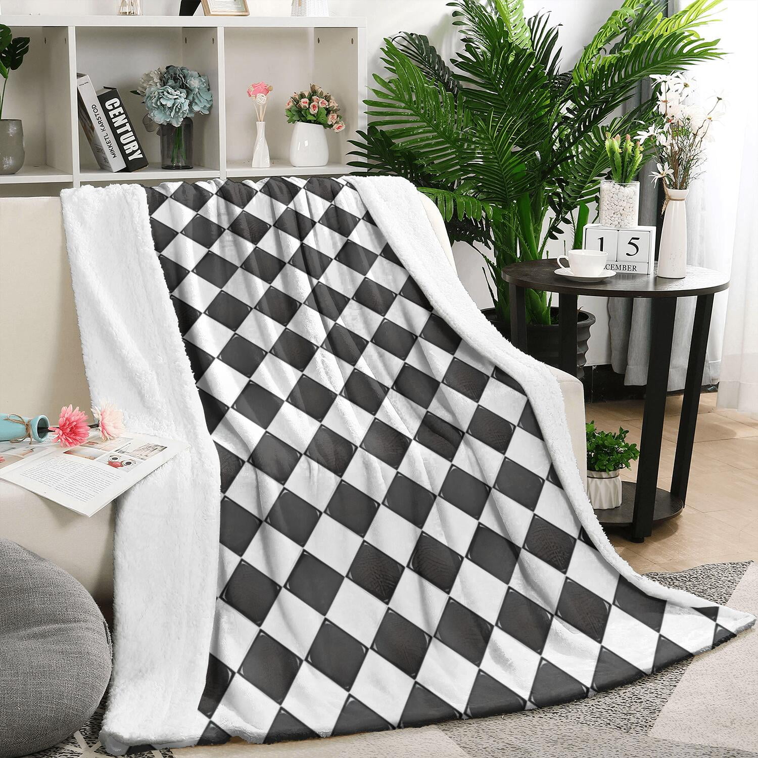 Black and White Checkerboard Checkered Pattern Blanket,Comfortable Soft ...