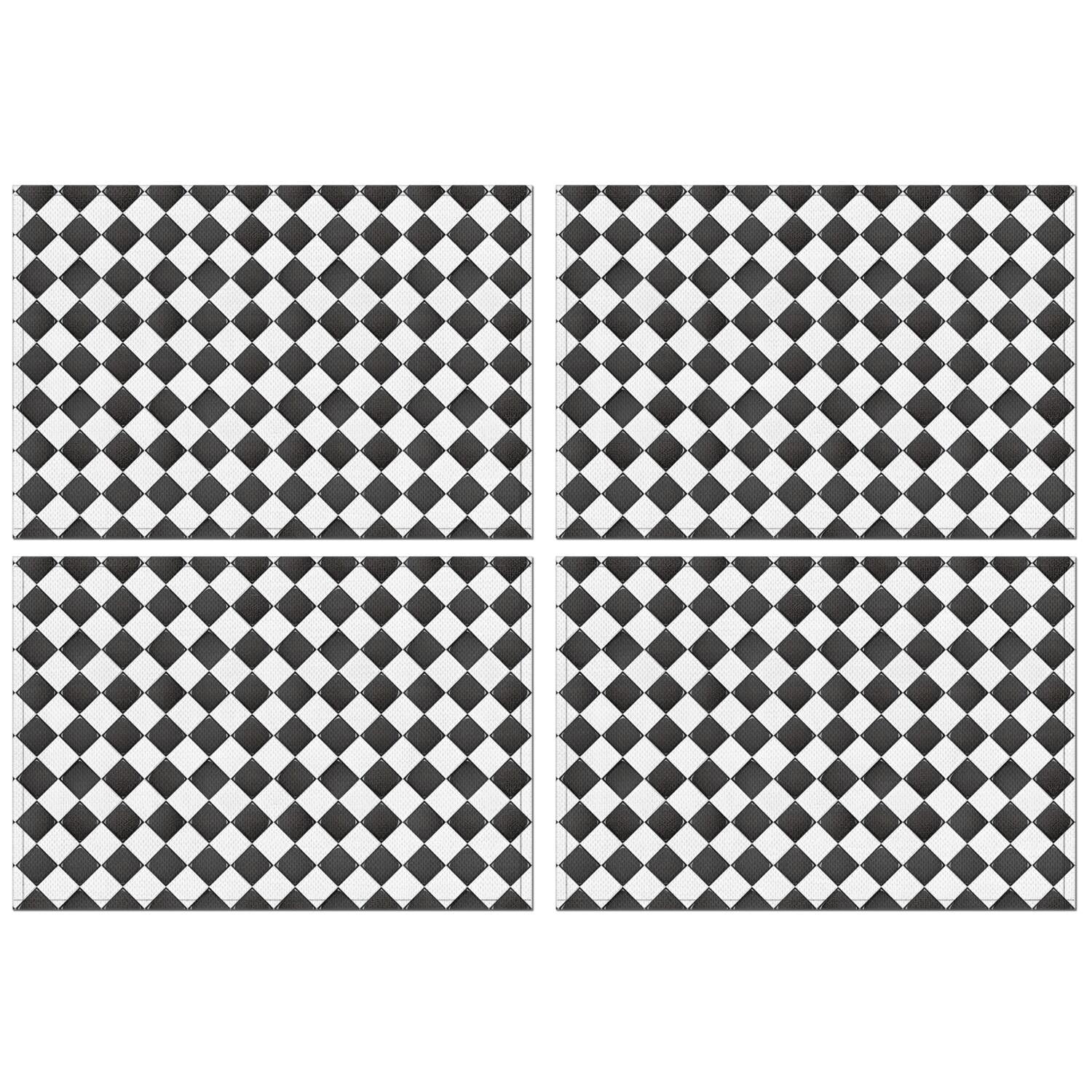 Black and White Checkerboard Checkered Pattern Summer Placemats Table ...