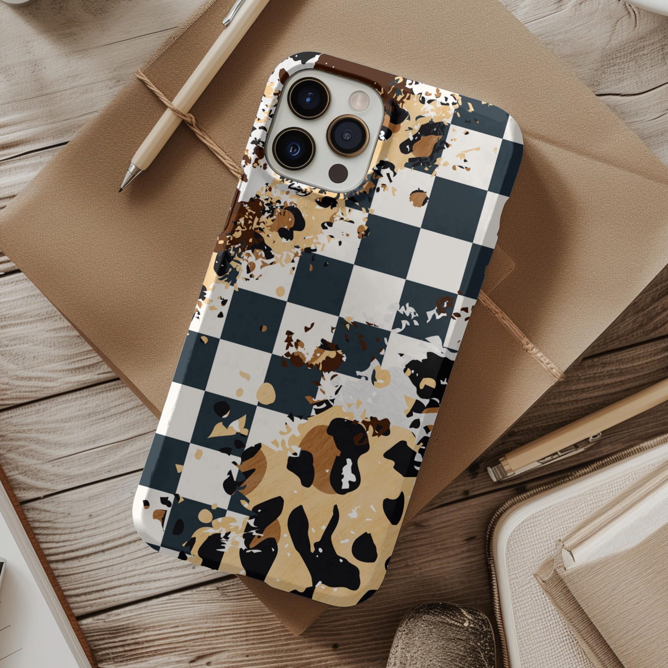 Black White Checkerboard Cheetah Splatter Case for iPhone 17 through 11 ...
