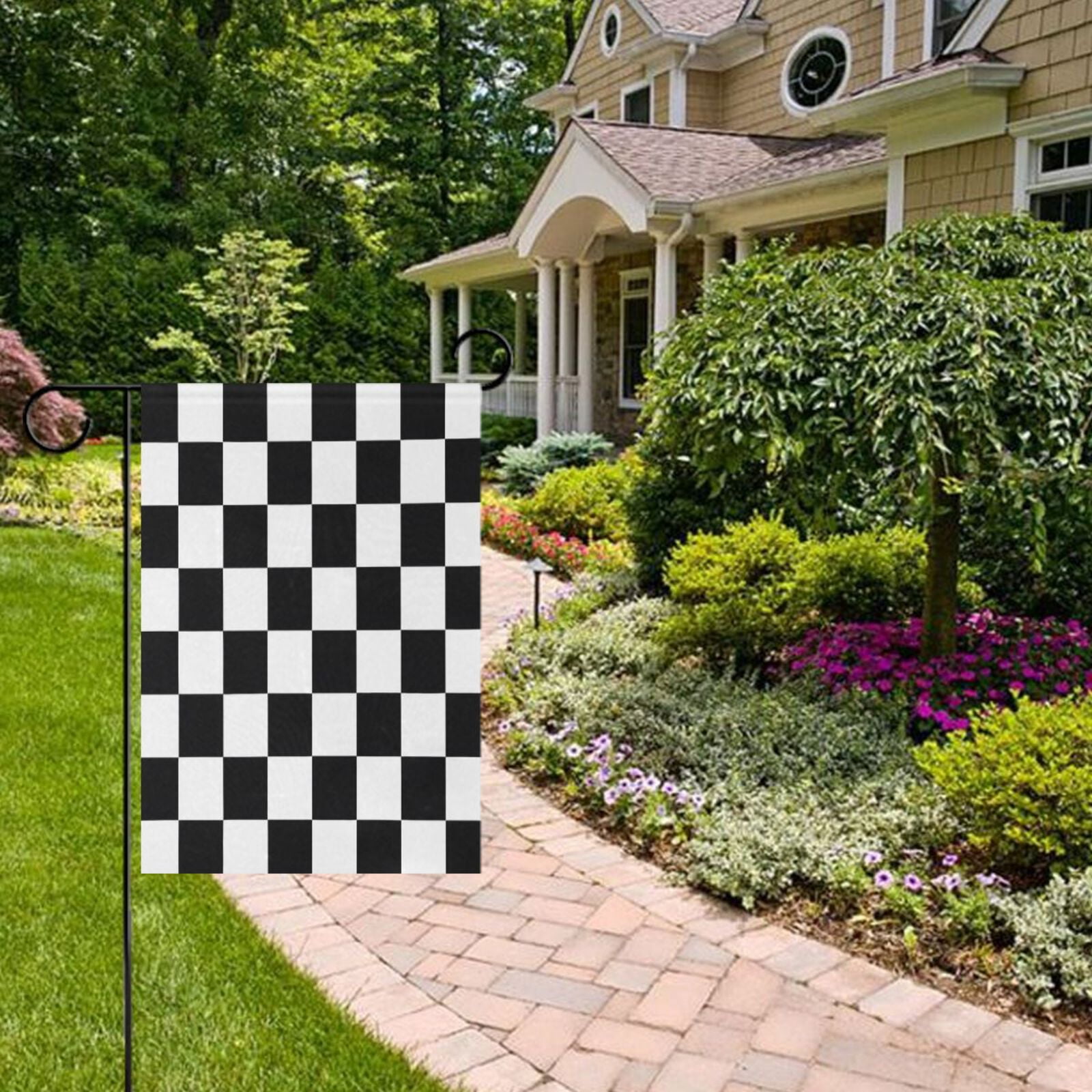 Black White Checkerboard Garden Flag Double Sided 12 x 18 Inch Outside Yard Decoration Outdoor ...