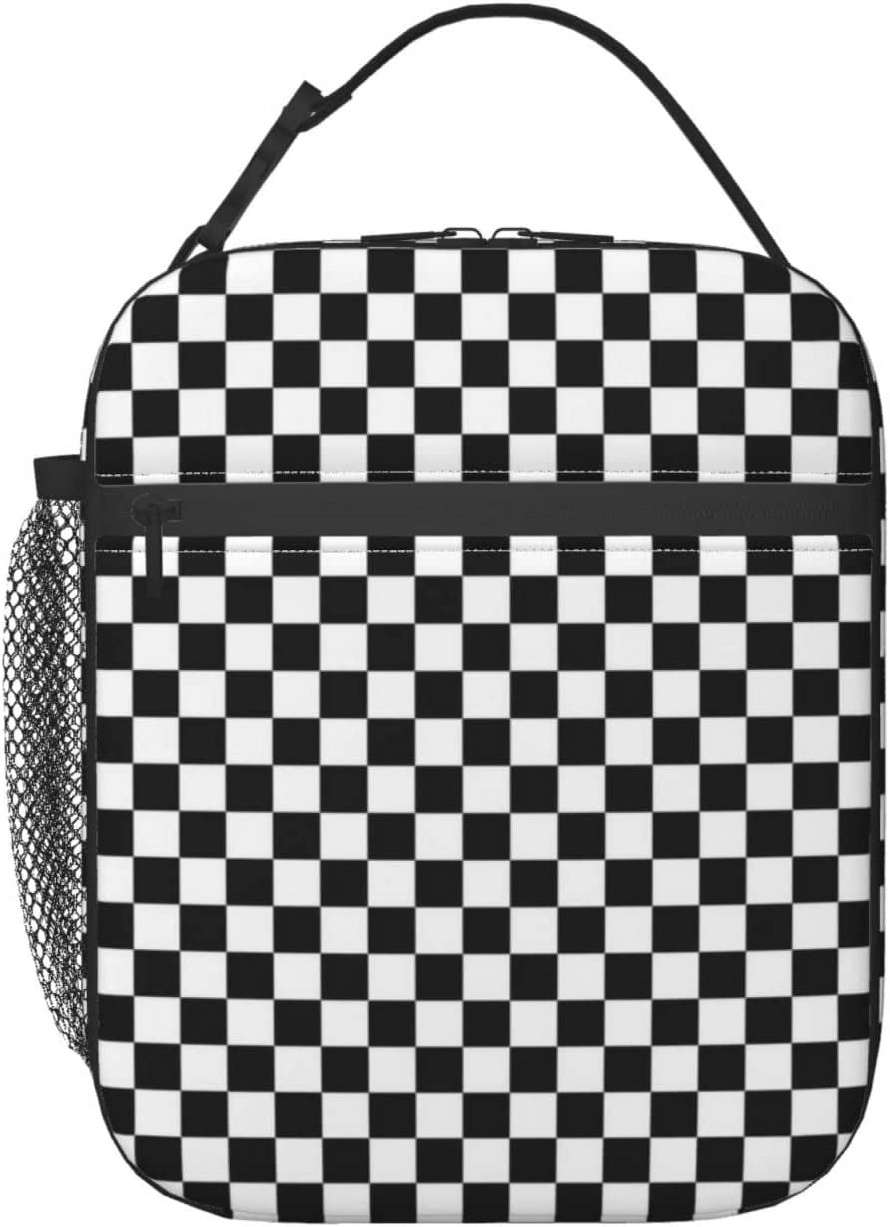 Black White Checkerboard Reusable Lunch Bag Insulated Lunch Box Durable ...