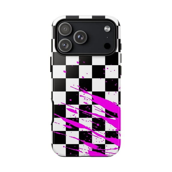 Black White Checkerboard Tough Phone Case for iPhone 7–17 Pro Max ...