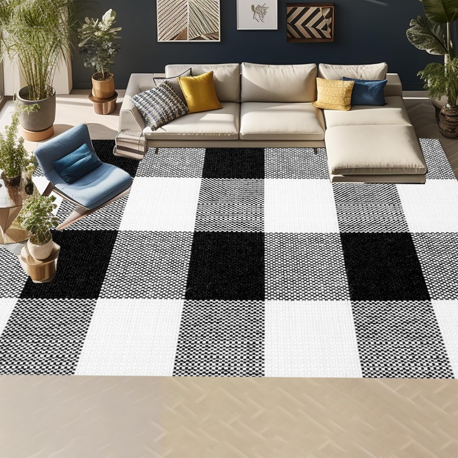 Black White Checkered Area Rug Modern Check Rug Room Decor Versatile ...