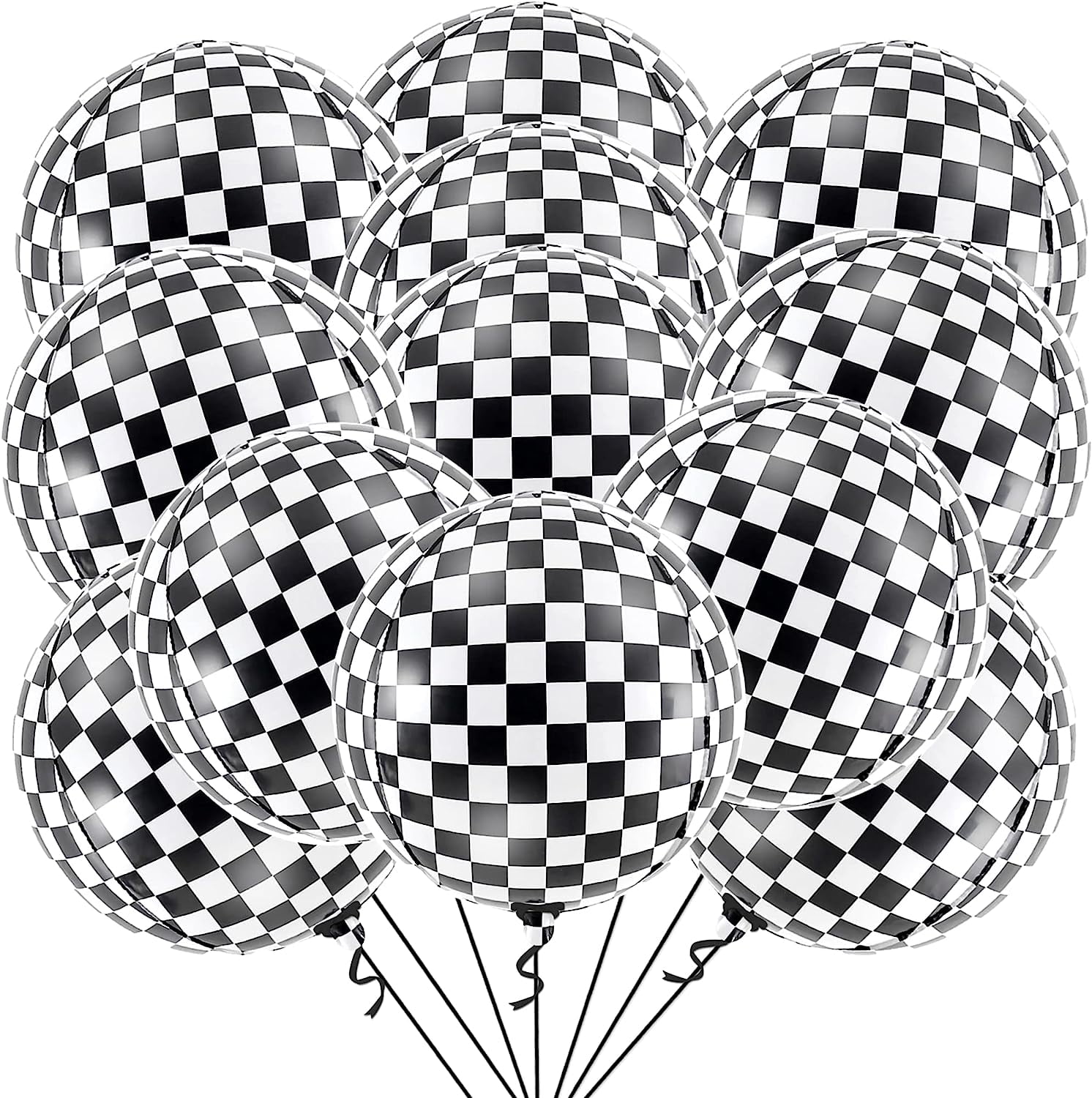 Black and White Checkered Balloons - 22 Inch, Pack of 12 | 4D Sphere ...