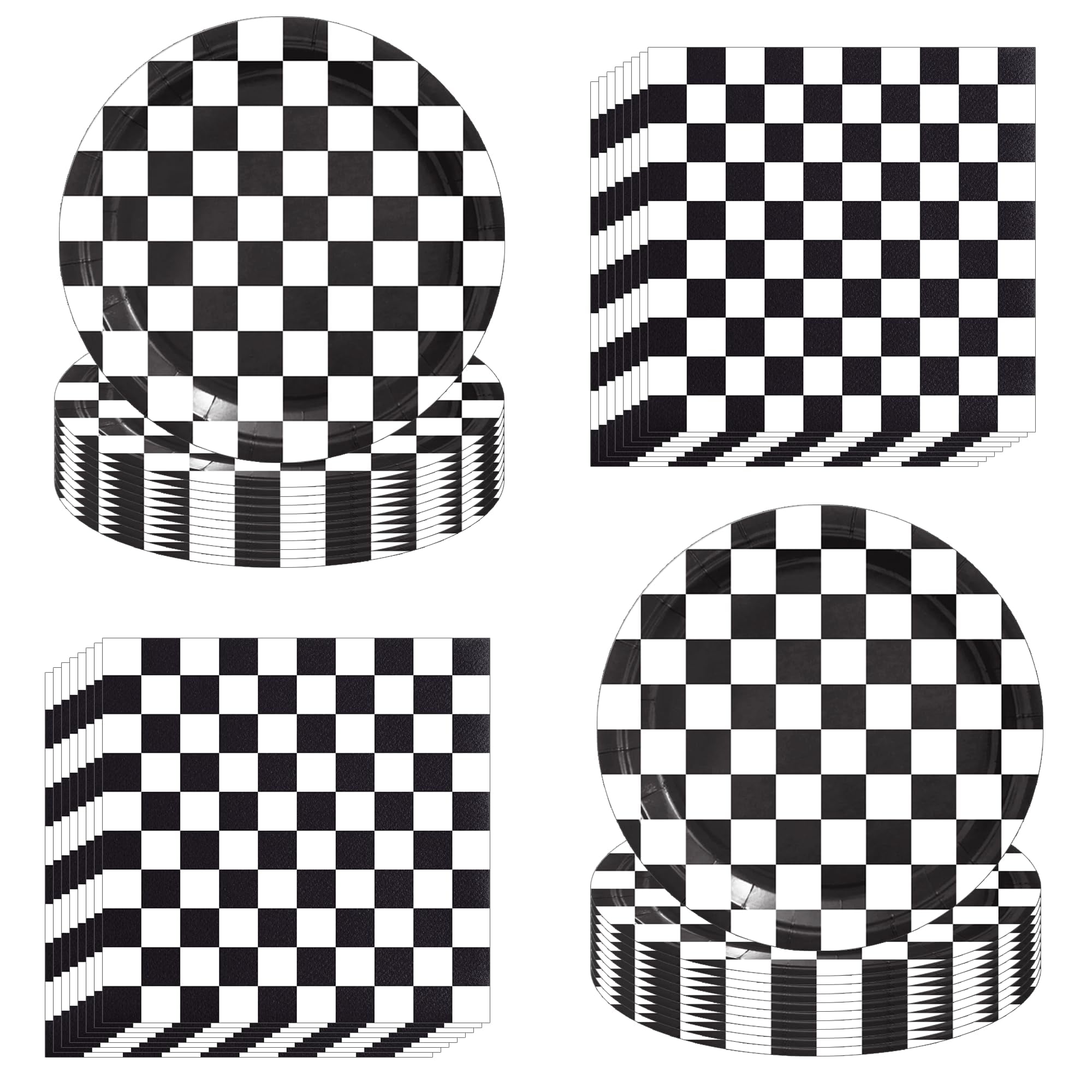 Black and White Checkered Birthday Party AFN1Plates and Napkins for 30 ...