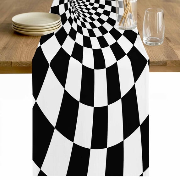 Black White Checkered Cotton Linen Rectangle Table Runners 13"x120 ...