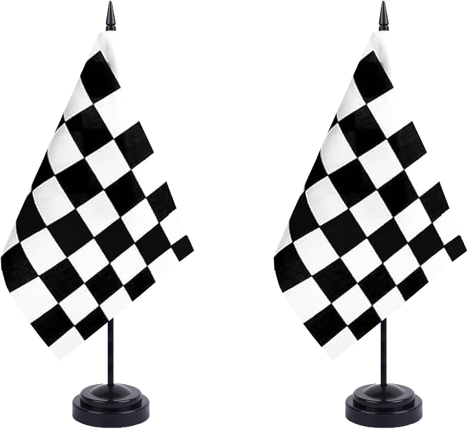 Black and White Checkered Desk Flag 12" Solid Pole Deluxe Set Racing ...