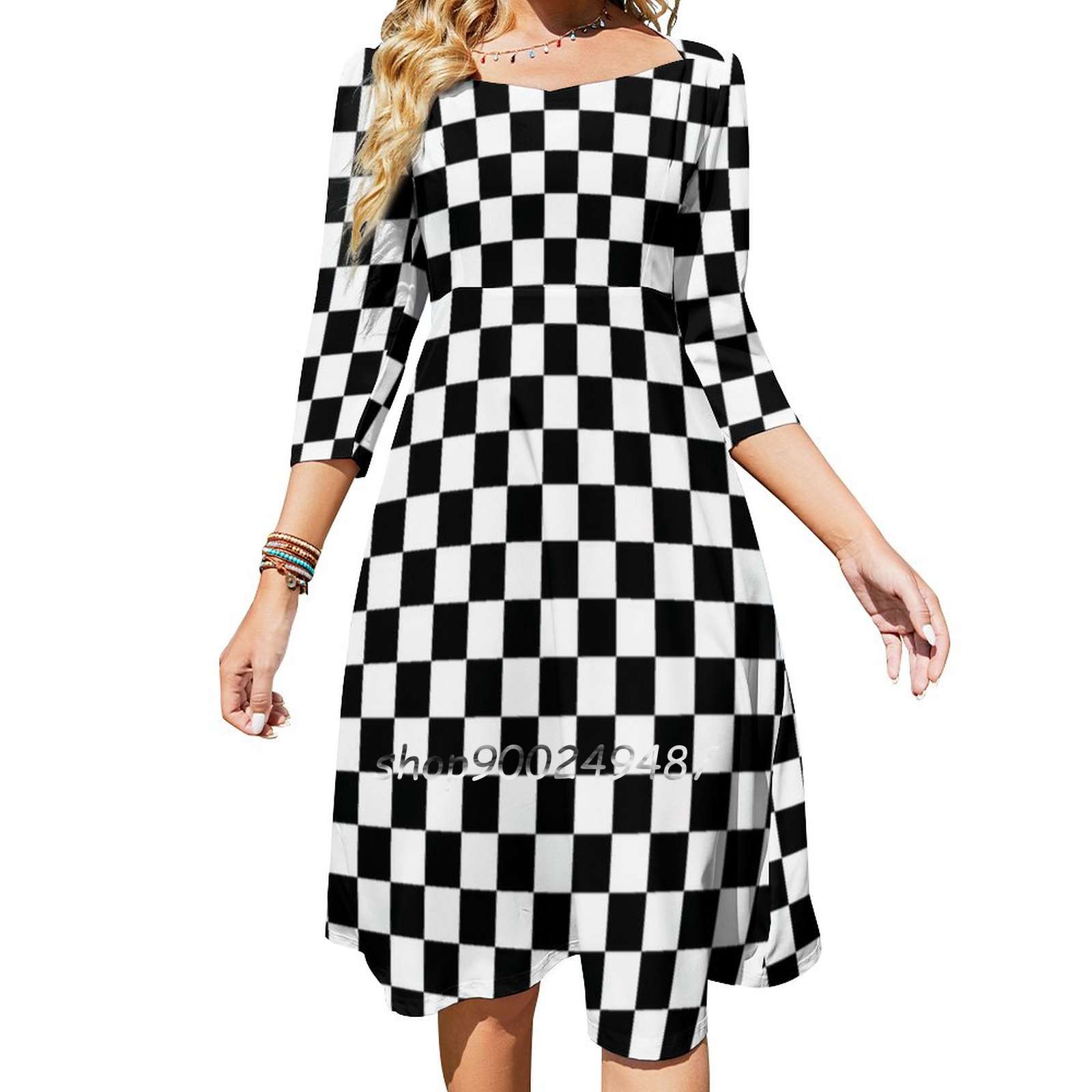 Black White Checkered Evening Party Dresses Midi Sexy Dress Female ...