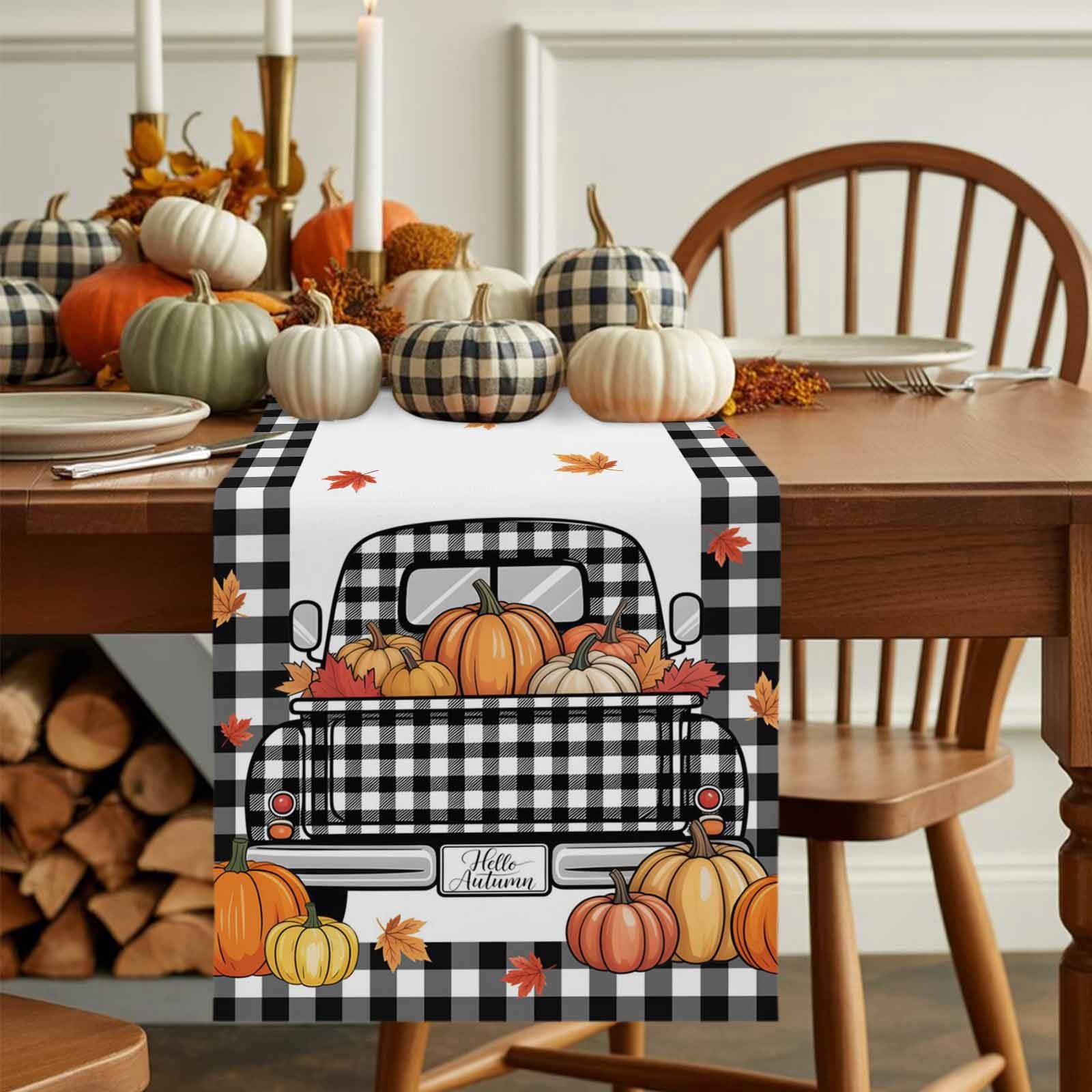 Black White Checkered Farmhouse Truck Table Runner 13x90in Non-Slip ...