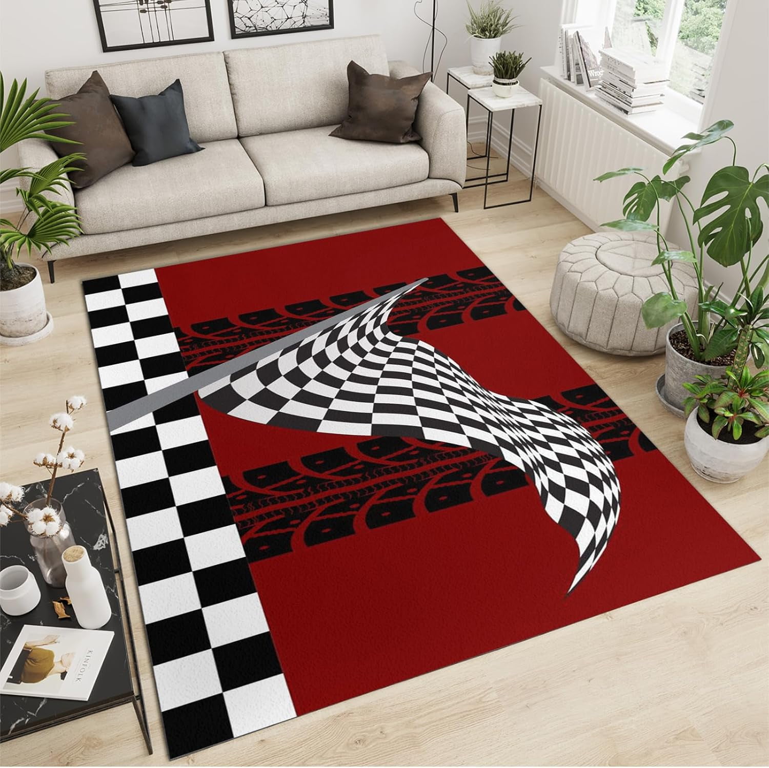 Black White Checkered Flag Carpet for Entrance, Racing Flag Rugs for ...