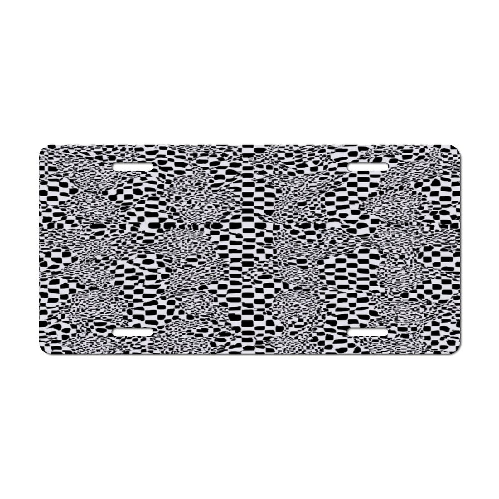 Black And White Checkered Floral Pattern Car Decorative Front License ...
